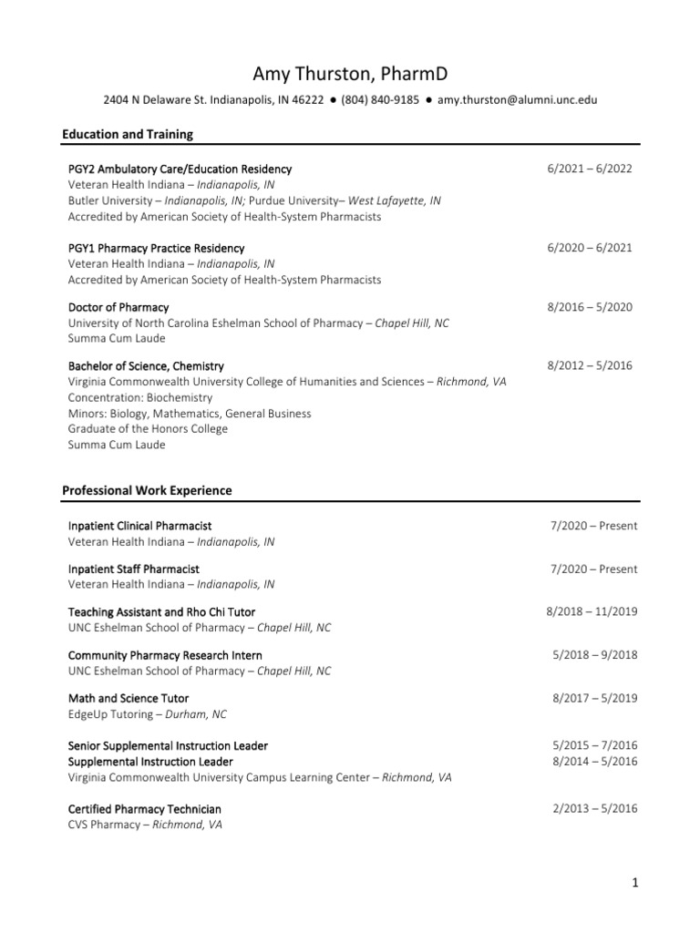 Thurston CV Pgy1 | PDF | Pharmacy | Pharmacist