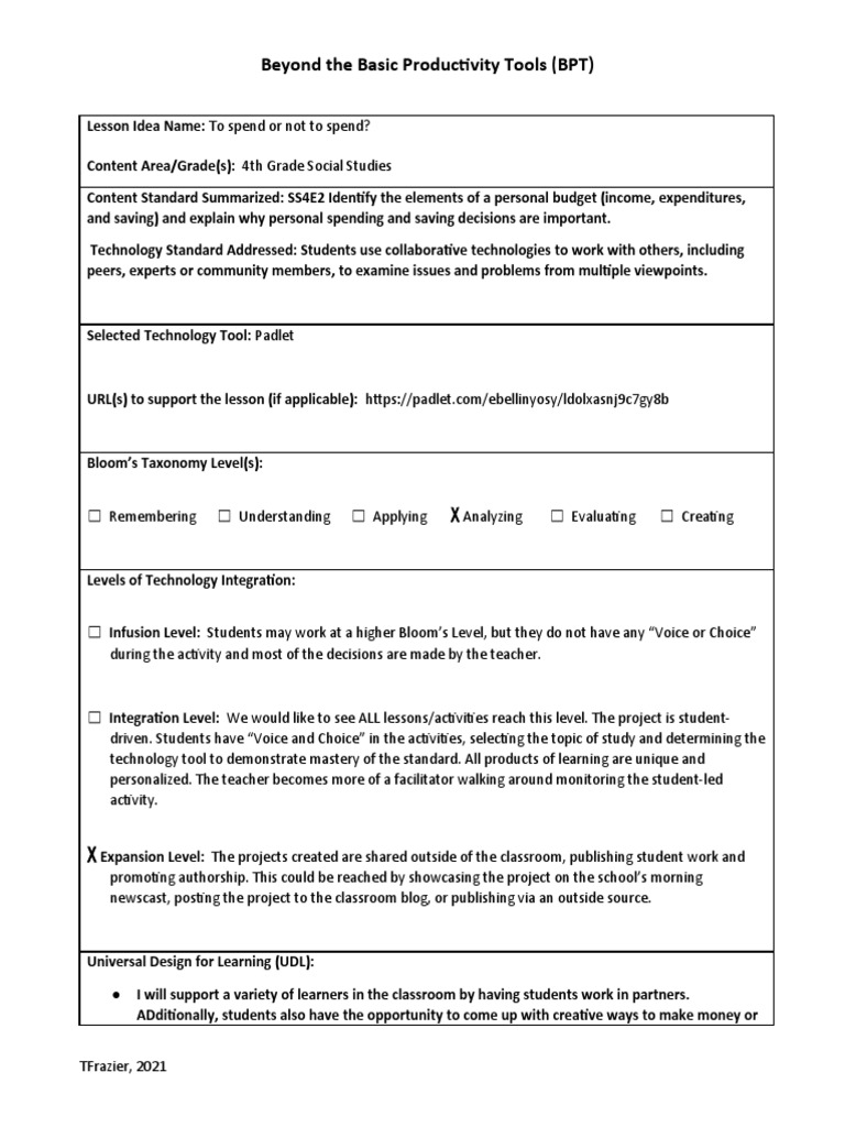 BBPT Lesson Idea Template 6 2 | PDF | Educational Psychology | Human Nature