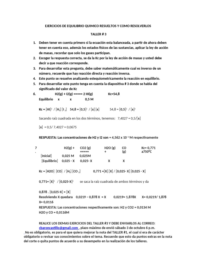 Ejercicios Explicados y Resueltos de Equilibrio Químico | PDF | Equilibrio químico | Ciencias ...