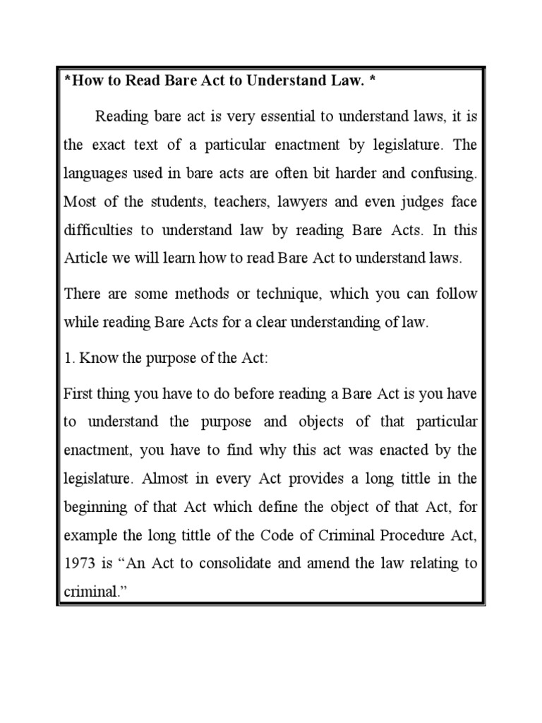How To Read Bare Act To Understand Law | PDF | Definition | Sentence ...