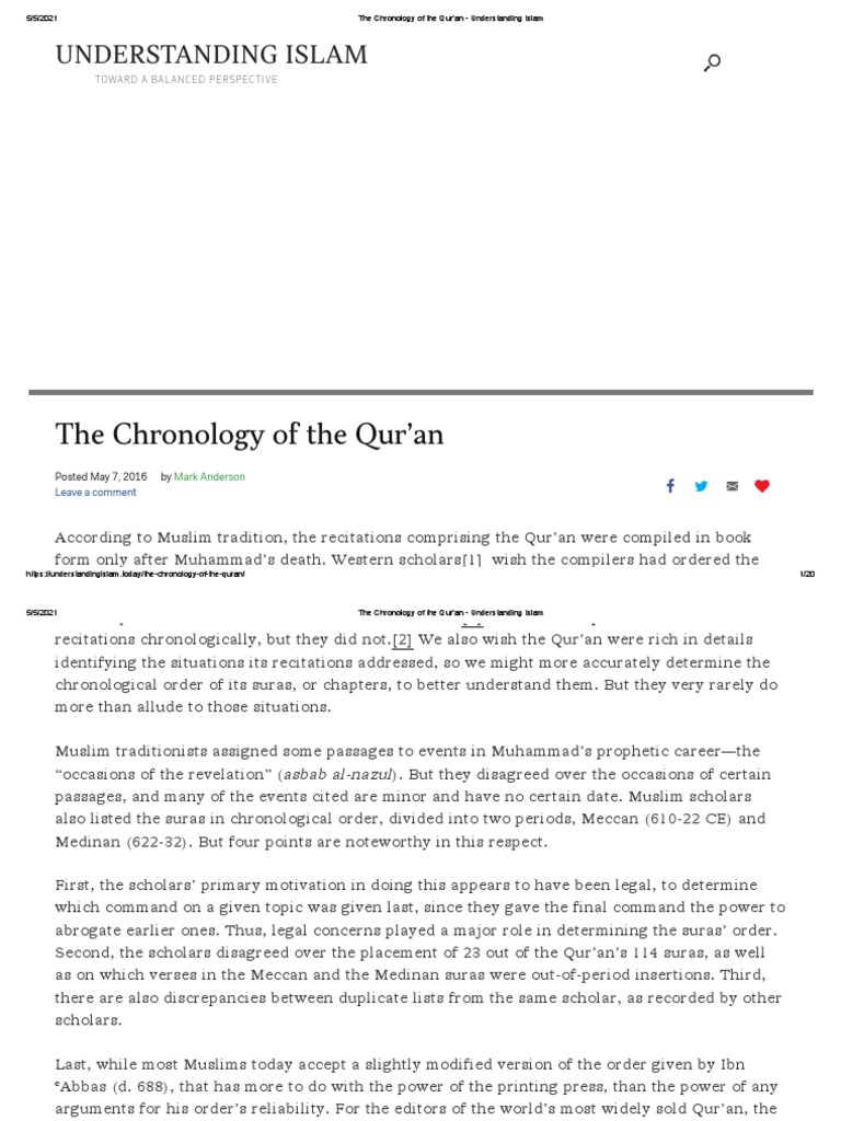 The Chronology of The Qur'an - Understanding Islam | PDF | Surah | Quran