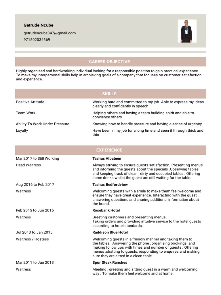 Getrude Ncube CV | PDF | Waiting Staff | Human Nature