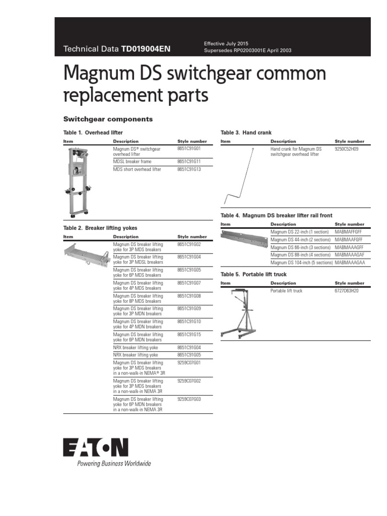 Magnum DS Switchgear Common Replacement Parts | PDF | Manufactured ...