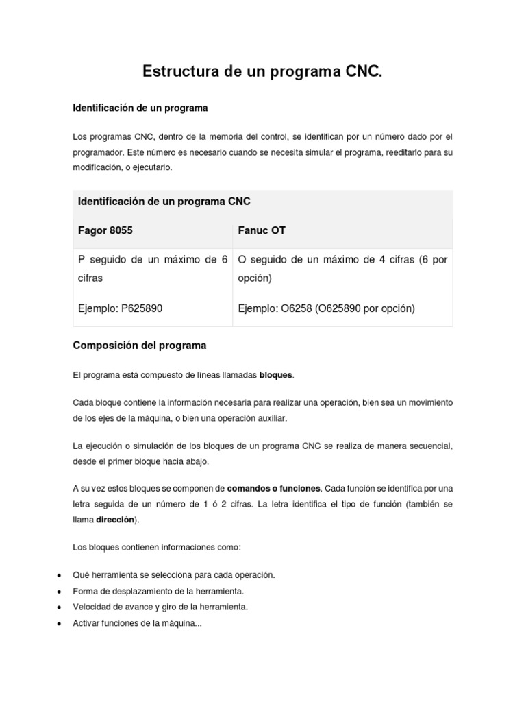 Estructura de Un Programa CNC | PDF | Control numerico | Industrias