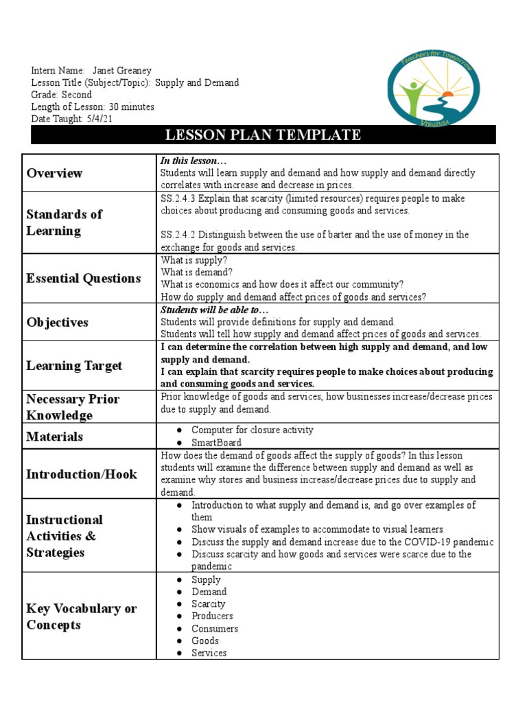 Supply And Demand Examples For High School Students