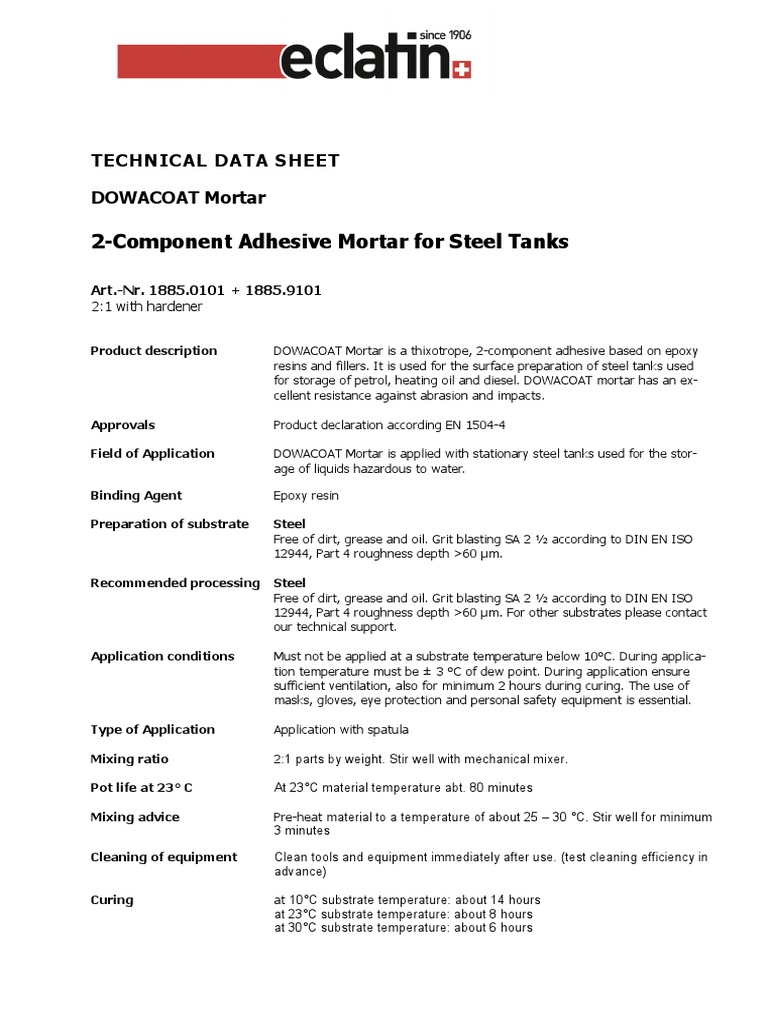 DOWACOAT Mortar Technical Data Sheet | PDF | Epoxy | Building Engineering