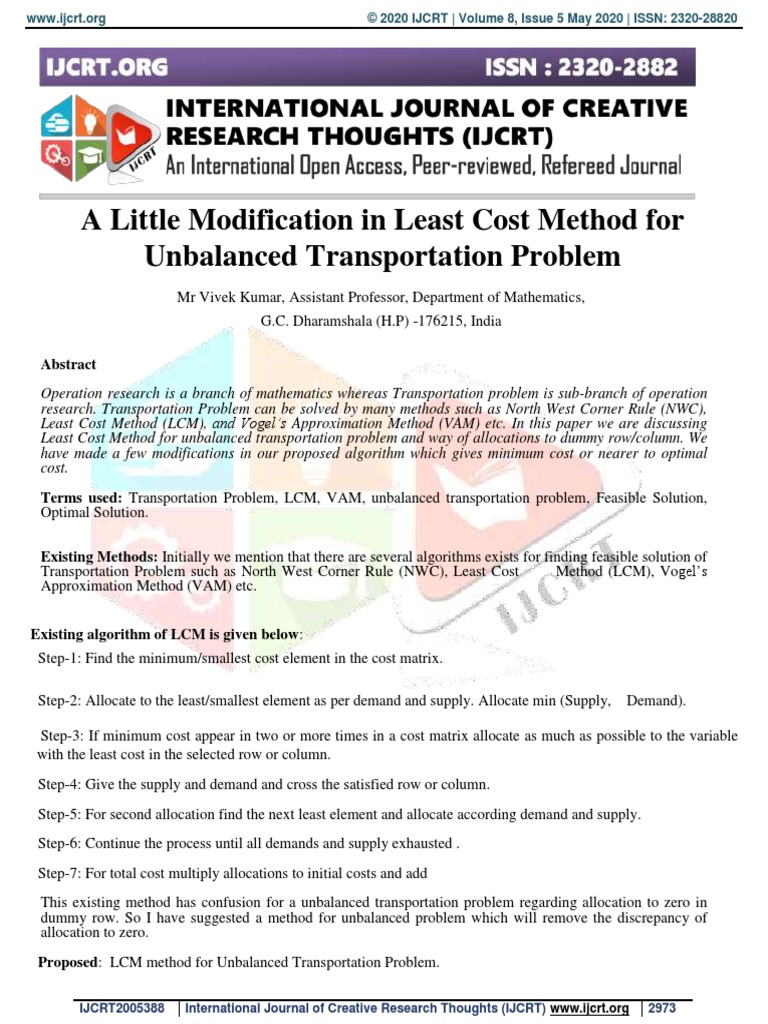 A Little Modification in Least Cost Method For Unbalanced ...