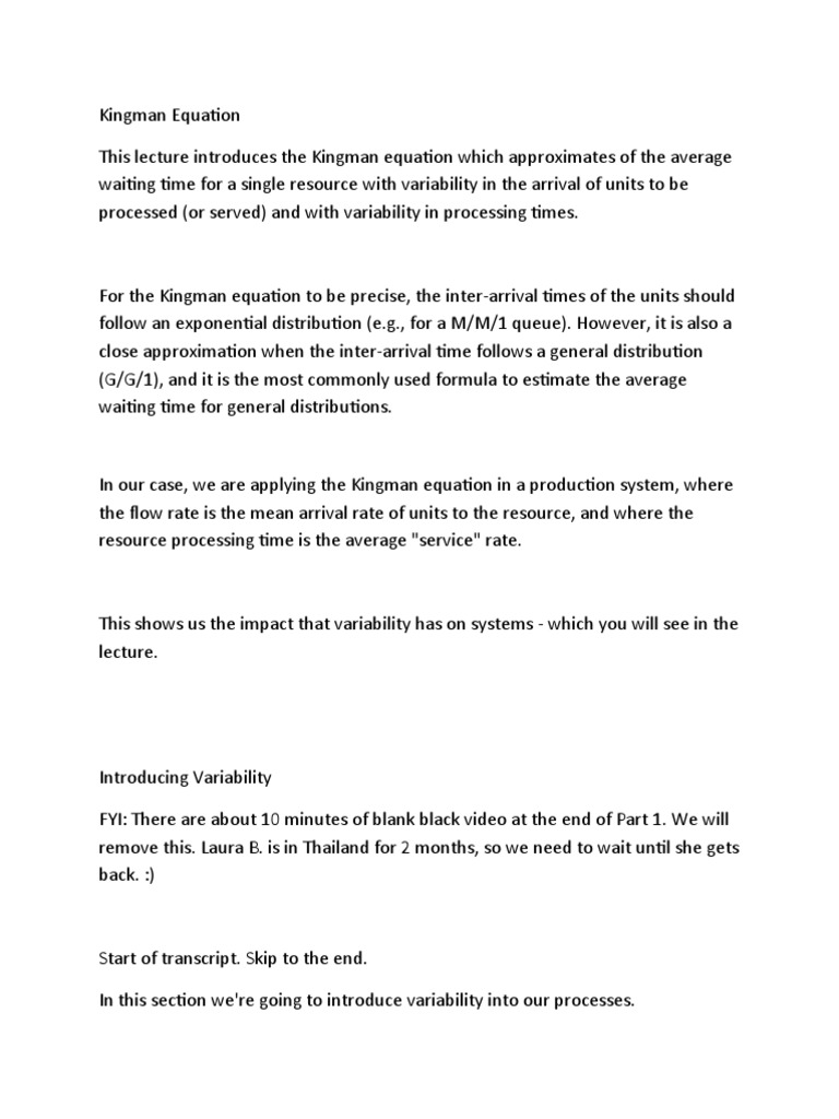 Kingman Equation | PDF | Applied Mathematics | Teaching Mathematics