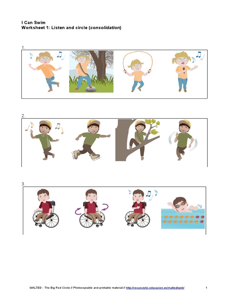 I Can Swim Worksheet 1: Listen and Circle (Consolidation) | PDF ...