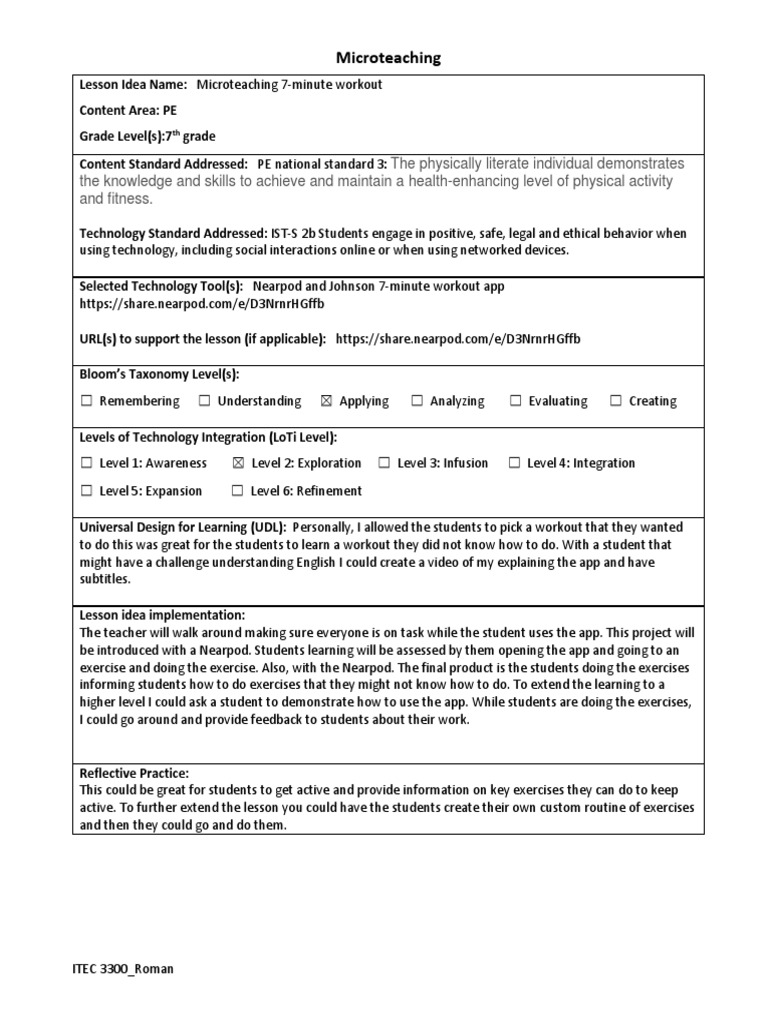 Microteaching Lesson Idea Template 2 | PDF