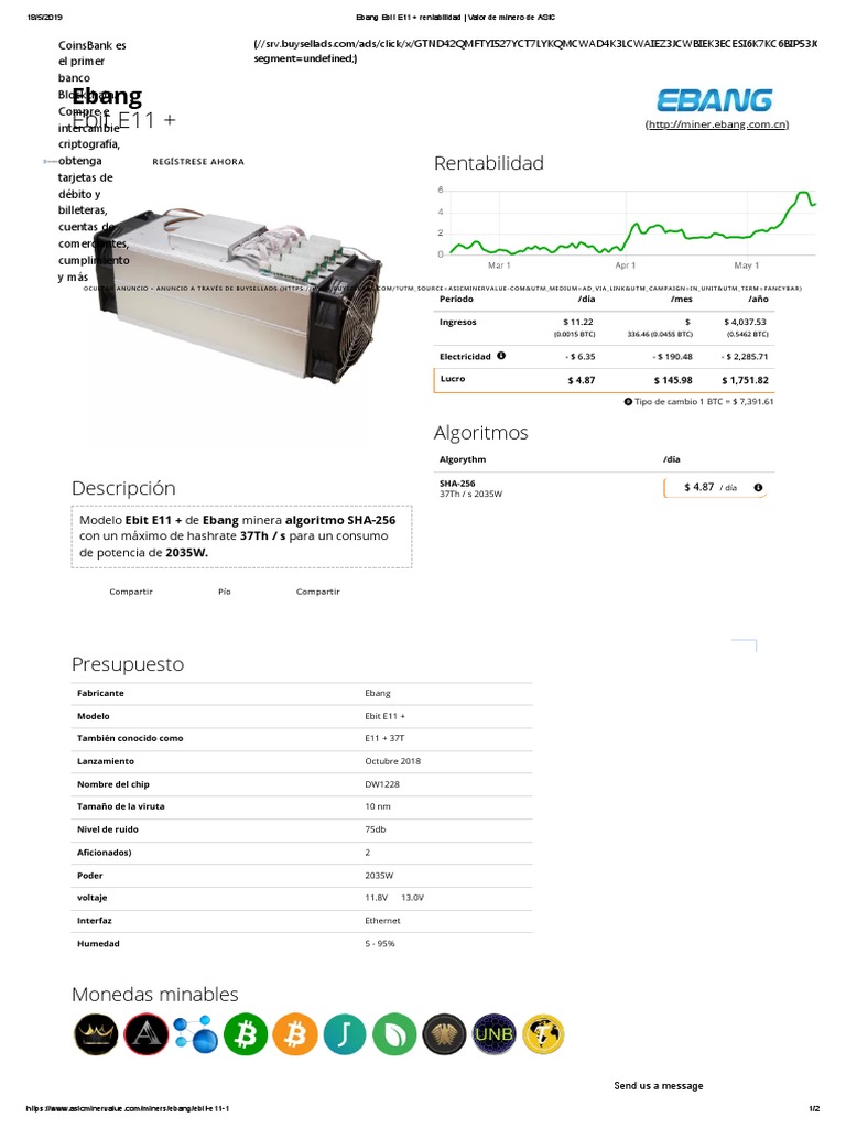 Ebang Ebit E11 + Rentabilidad - Valor de Minero de ASIC | PDF | Business | Informática y ...