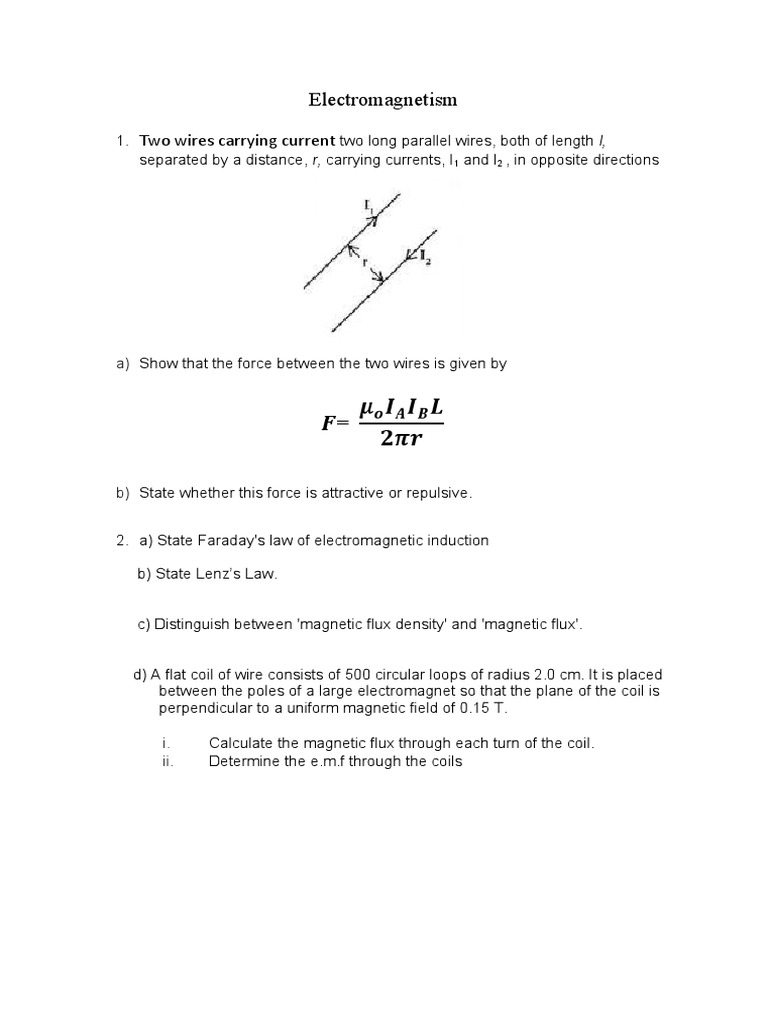 Electromagnetism Worksheet | PDF