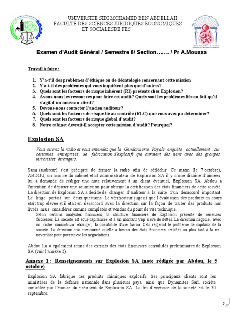 Examen Audit Général 01 | PDF | Audit | Comptabilité et audit