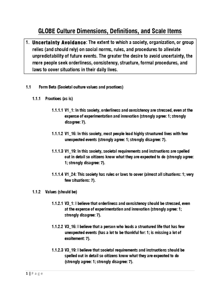 GLOBE Culture Dimensions Overview | PDF | Value (Ethics) | Collectivism