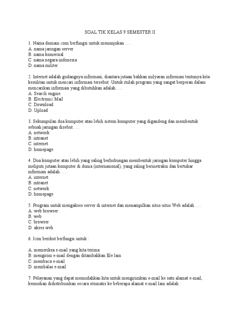 Soal Tik Kelas 9 Semester Ii | PDF