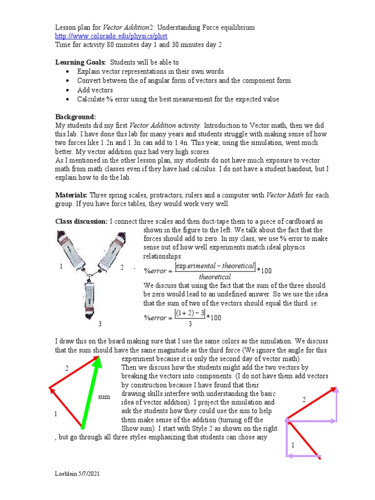 Activity 2 Lesson Plan For Force Equilibrium | PDF | Euclidean Vector | Force