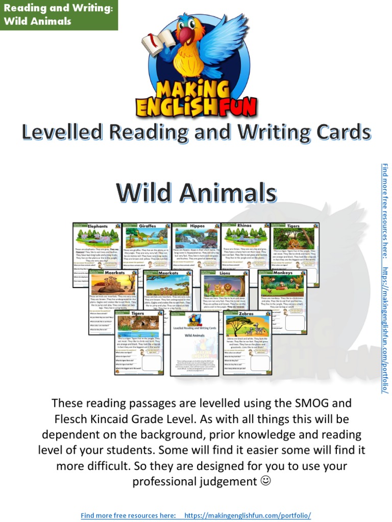 Jungle and Wild Animals Reading and Writing | PDF | Tiger | Elephant