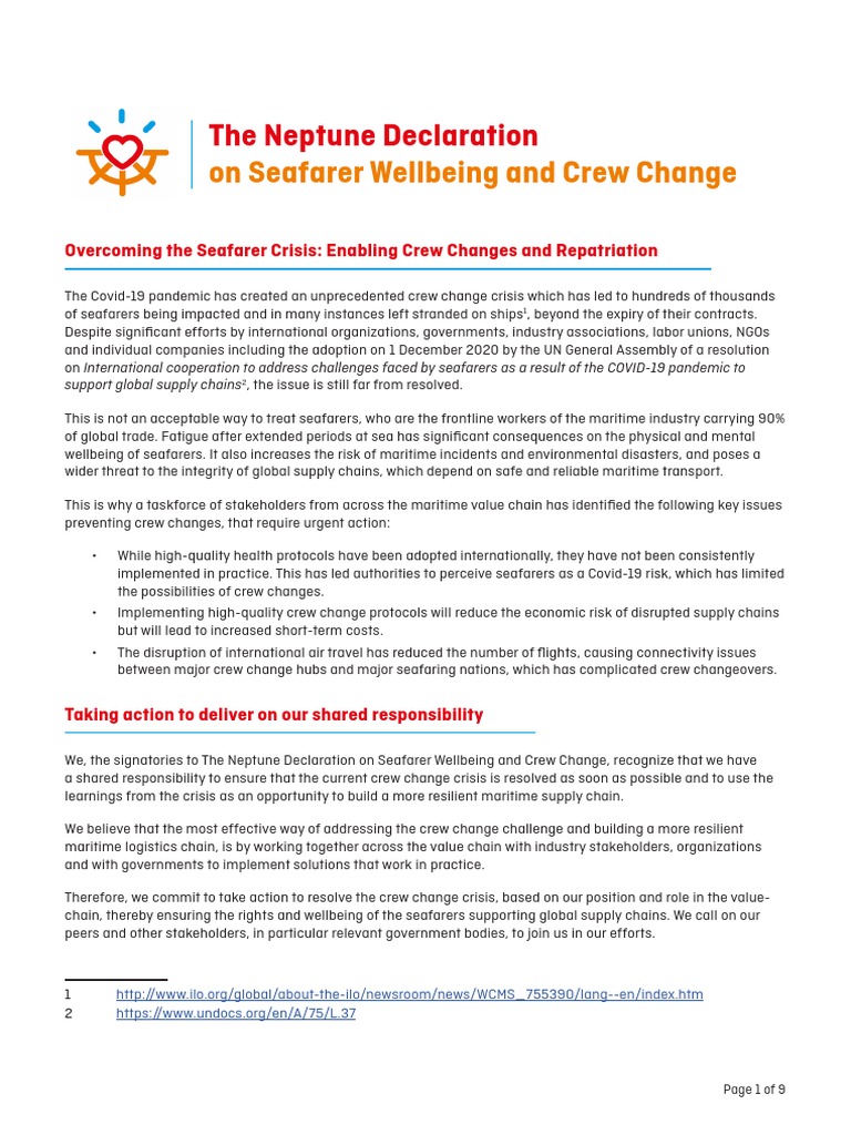 On Seafarer Wellbeing and Crew Change: The Neptune Declaration | PDF | Supply Chain | Risk