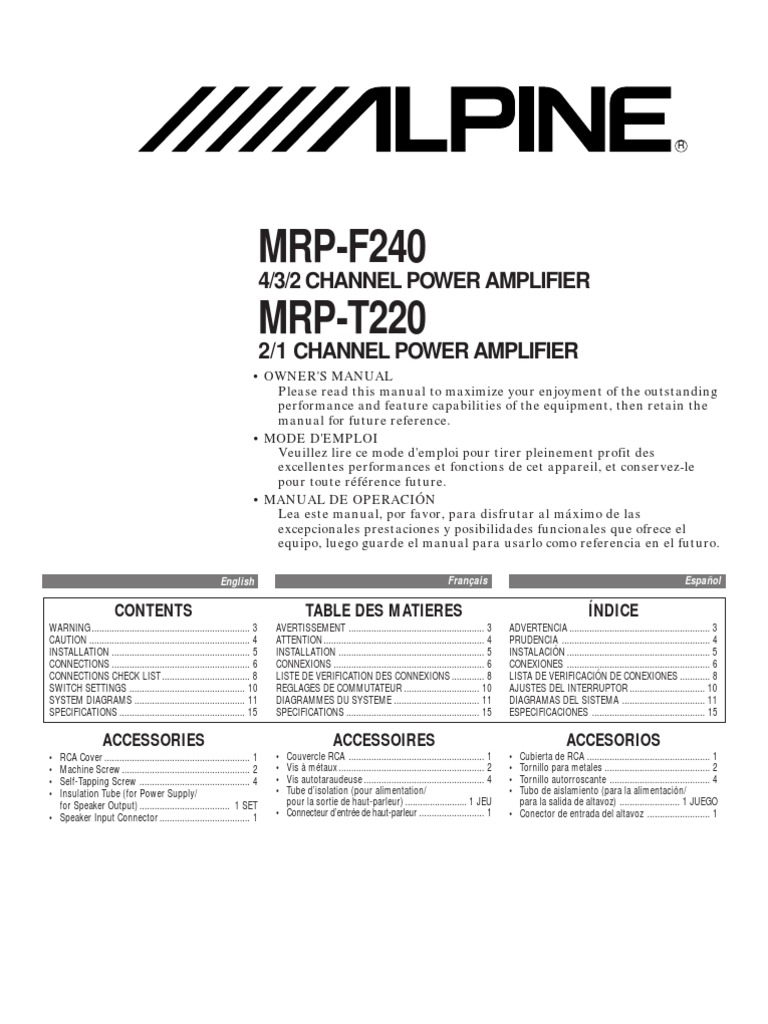 Manuel d'utilisation MRP-T220 Alpine | PDF | Biens manufacturés ...