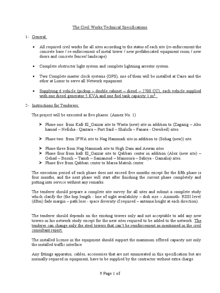 Civil Works Technical Specs & Tender Guide | PDF | Specification ...