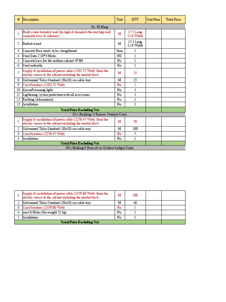 BOQ - ENR Microwave Towers | PDF | Building Engineering | Manufactured Goods
