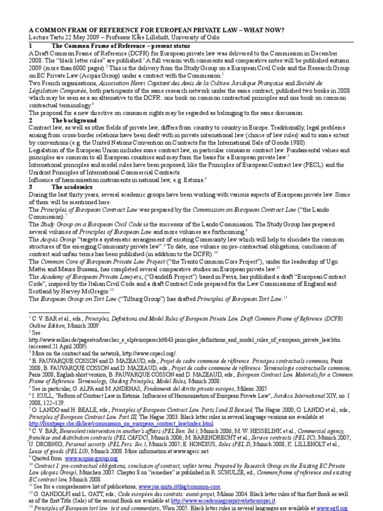 A Common Frame of Reference For European Private Law | PDF | Consumer ...