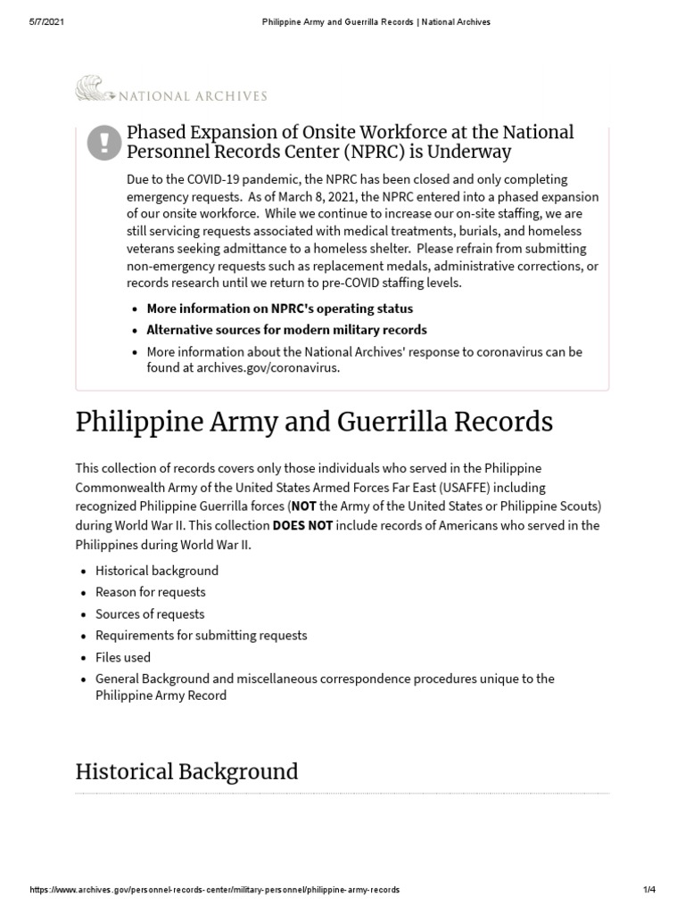Philippine Army and Guerrilla Records - National Archives | PDF ...