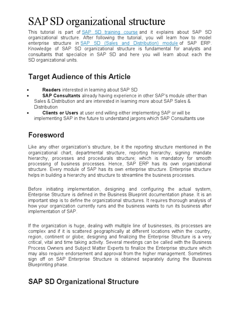 Understand SAP SD Organizational Structure | PDF | Sales | Retail