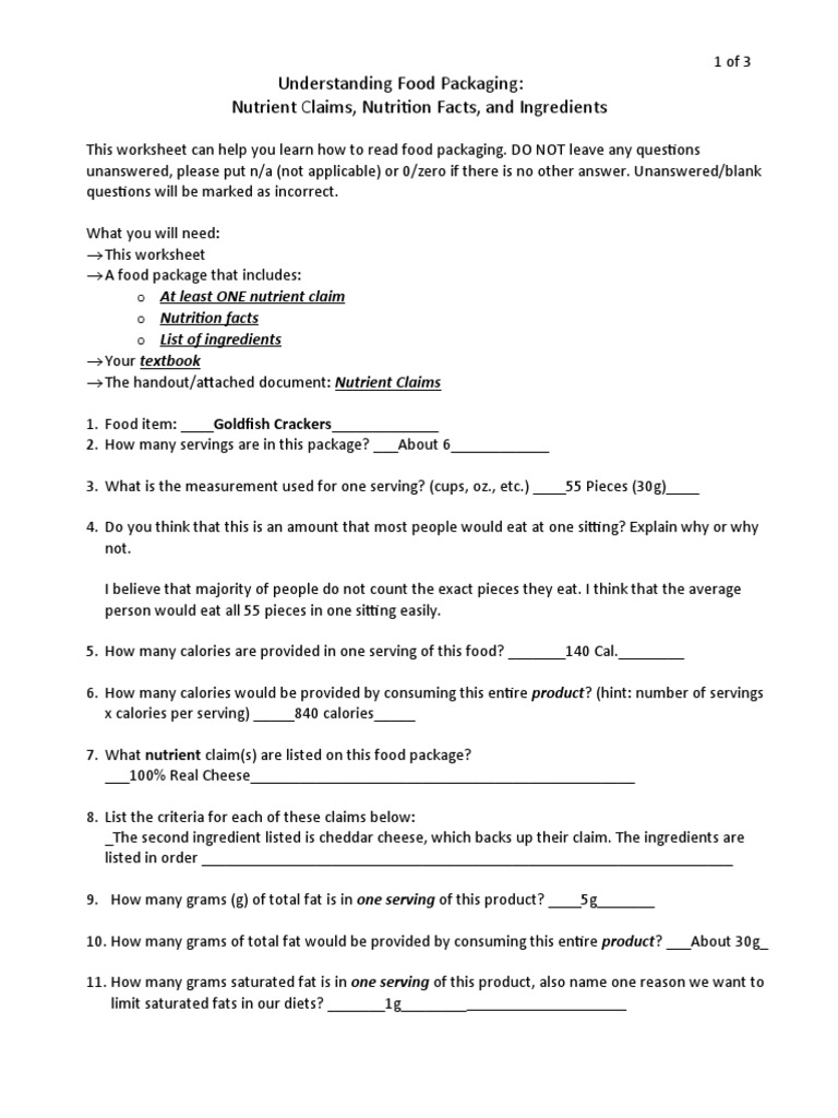 Food Packaging Analysis Worksheet | PDF | Dietary Fiber | Diet & Nutrition