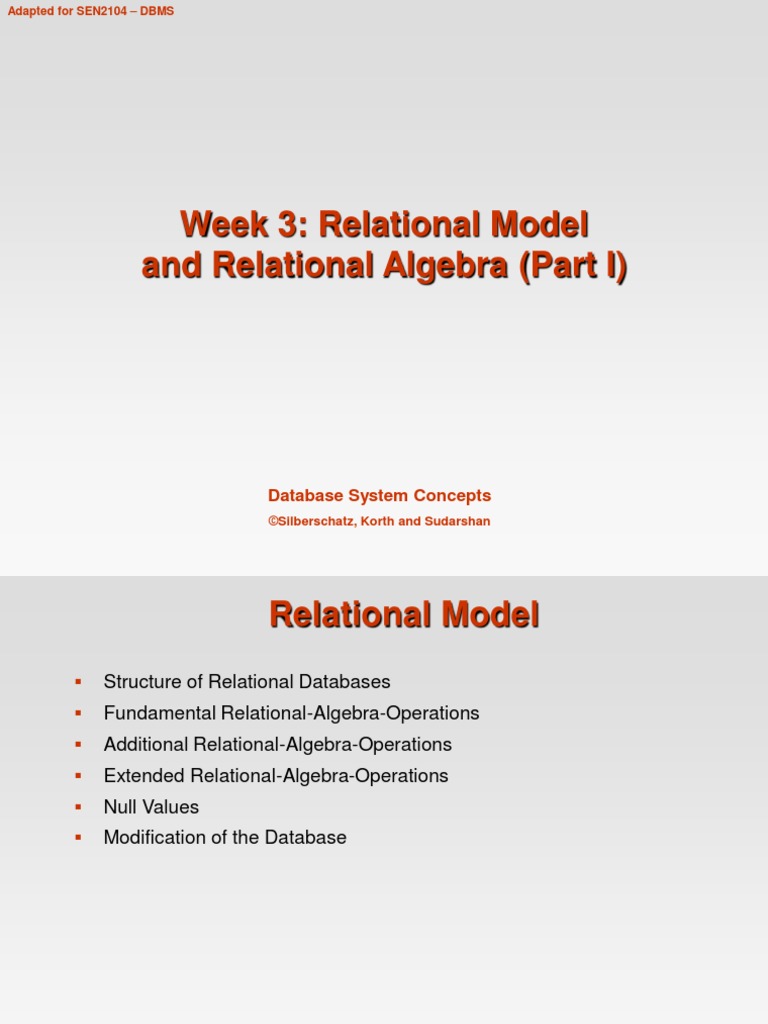 Week 3 Relational Model And Relational Algebra Part I Database System Concepts Pdf 