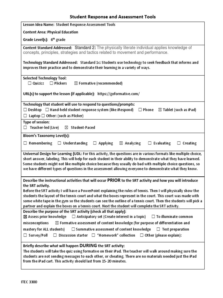 Student Response Tools Lesson Idea Template2 | PDF | Educational ...