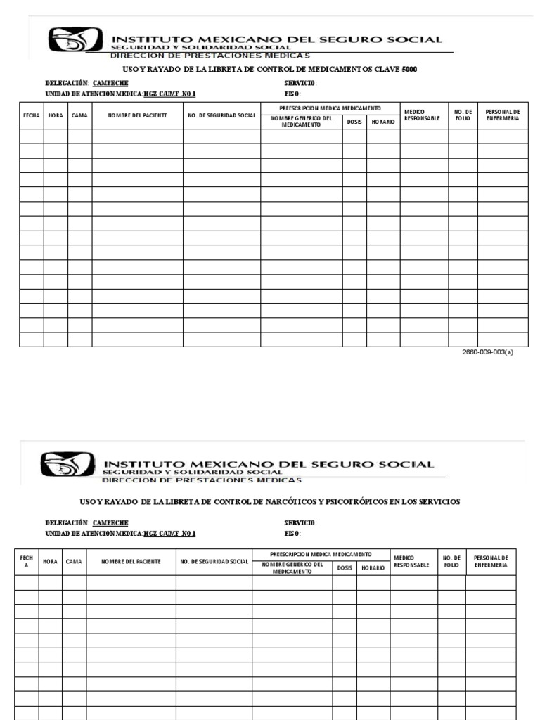 Uso y Rayado de La Libreta de Control de Medicamentos Clave 50000 | PDF