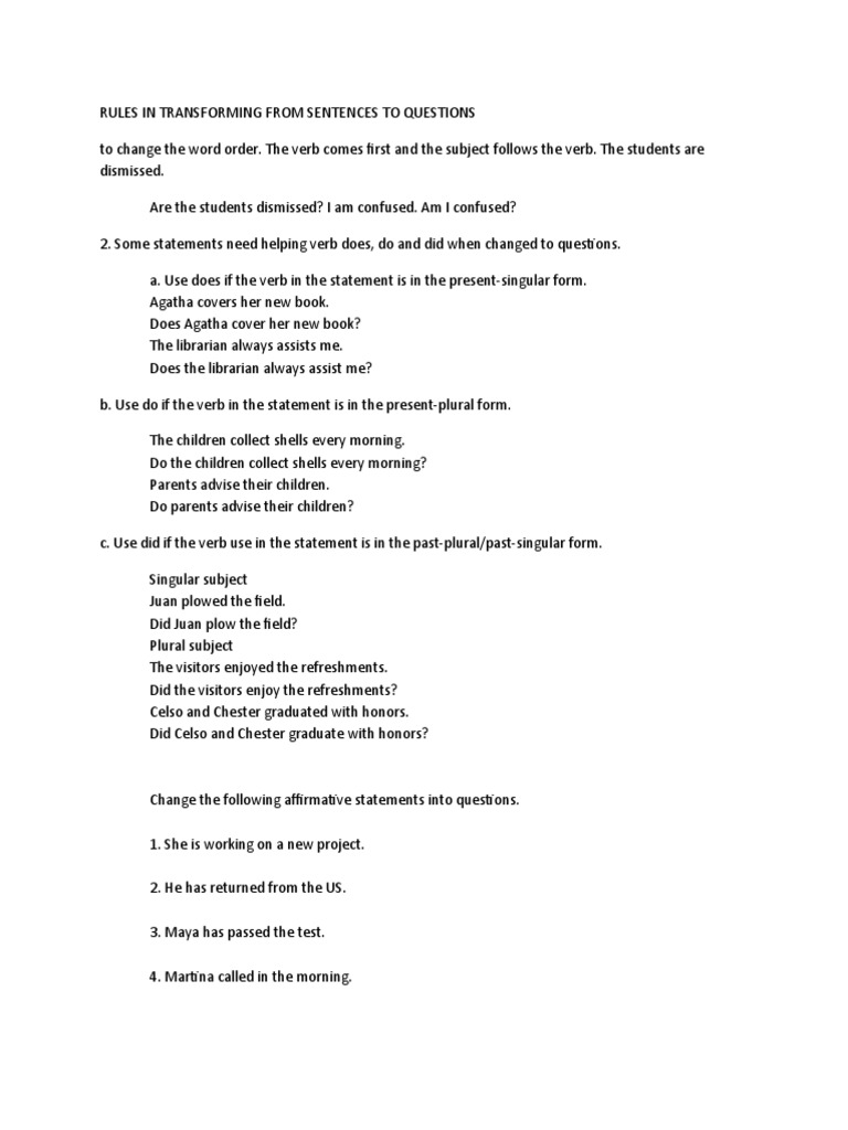 Change Statements To Questions | PDF | Language Arts & Discipline ...