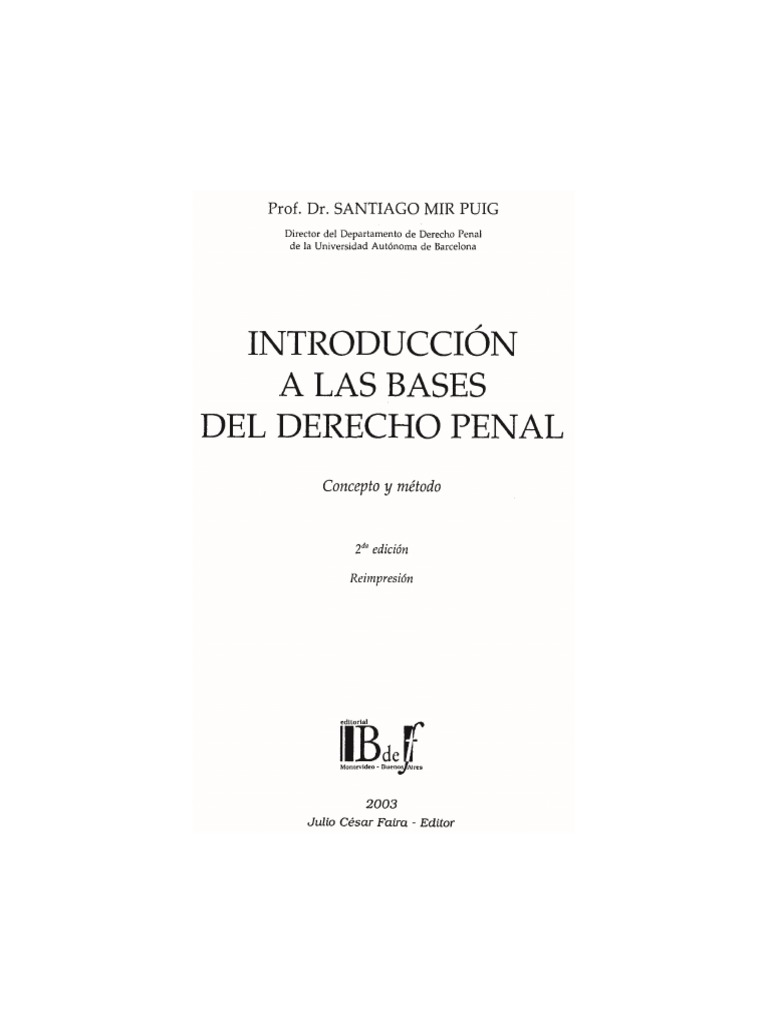 MIR PUIG - Introducción A Las Bases Del Derecho Penal (1) - Italia | PDF