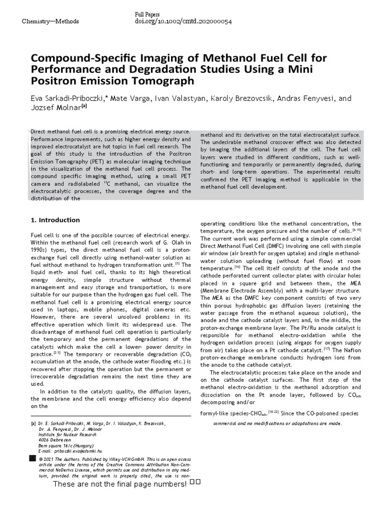 Compound-Specific Imaging of Methanol Fuel Cell For Performance and ...