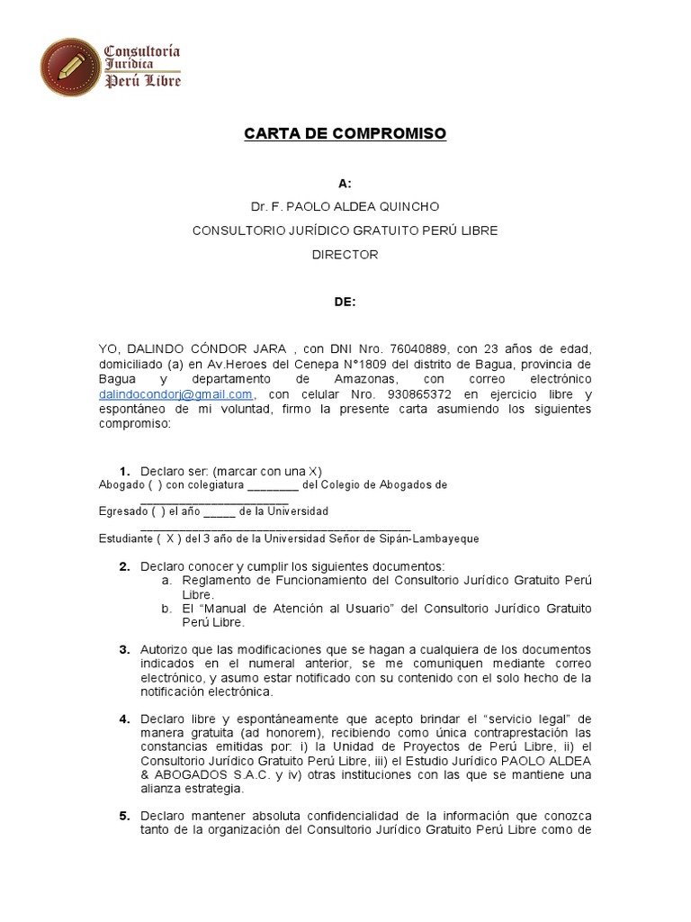 Carta de Compromiso | PDF | Abogado
