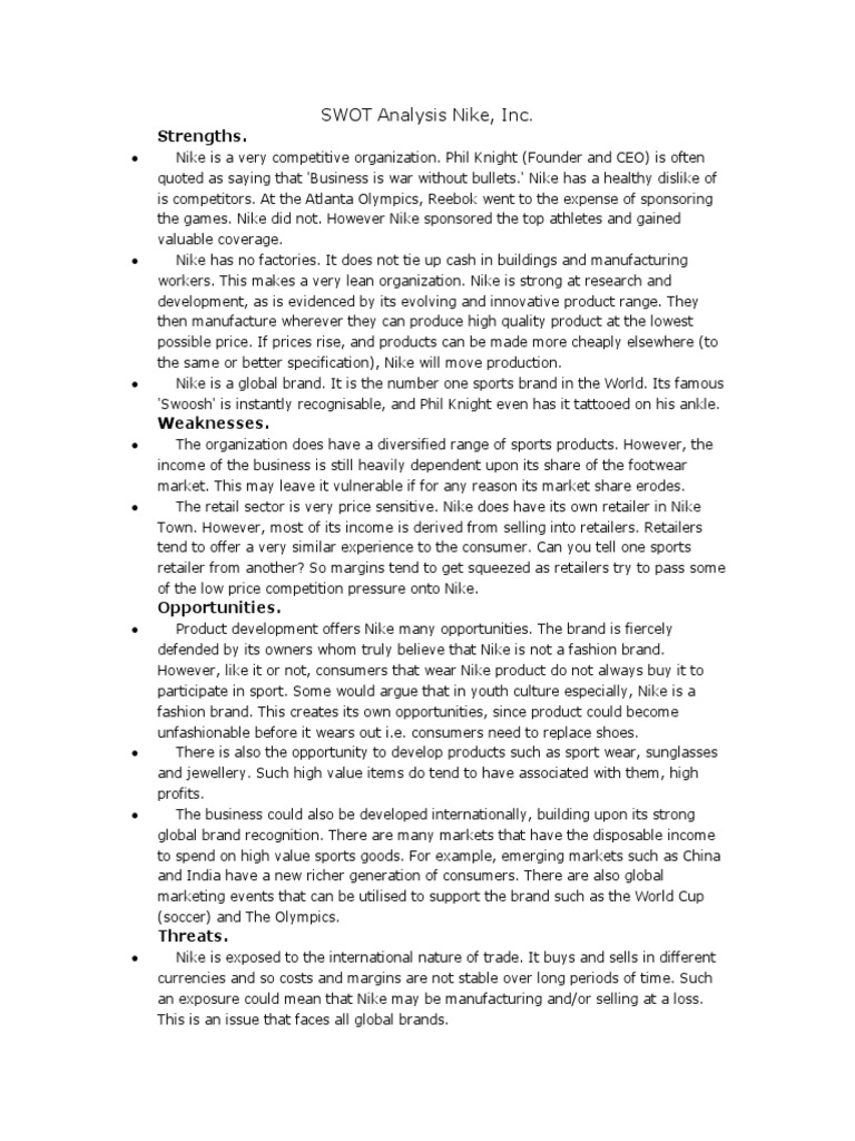 Nike, Inc. SWOT Analysis 2025 | PDF | Nike | Brand