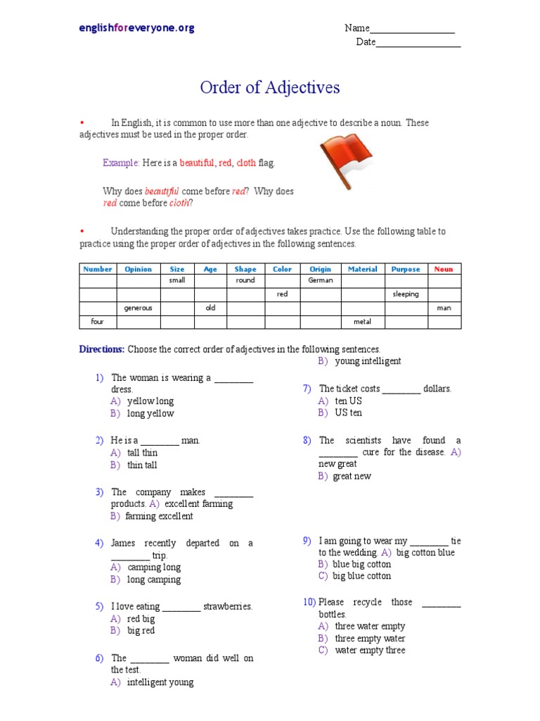 Order of Adjectives | PDF | Adjective | Language Mechanics
