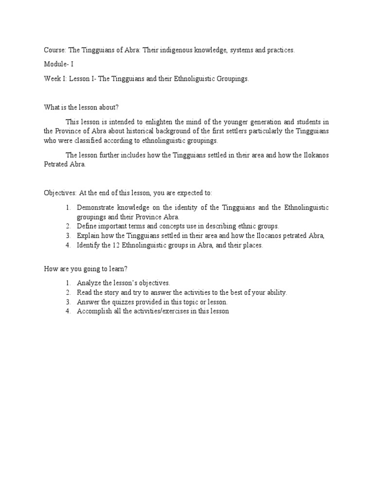 MODULES Tingguians of Abra | PDF | Ethnic Groups | Languages