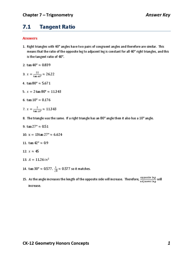 Answer Key - CK-12 Chapter 07 Geometry Honors Concepts (Revised) - 2 | PDF | Trigonometric ...