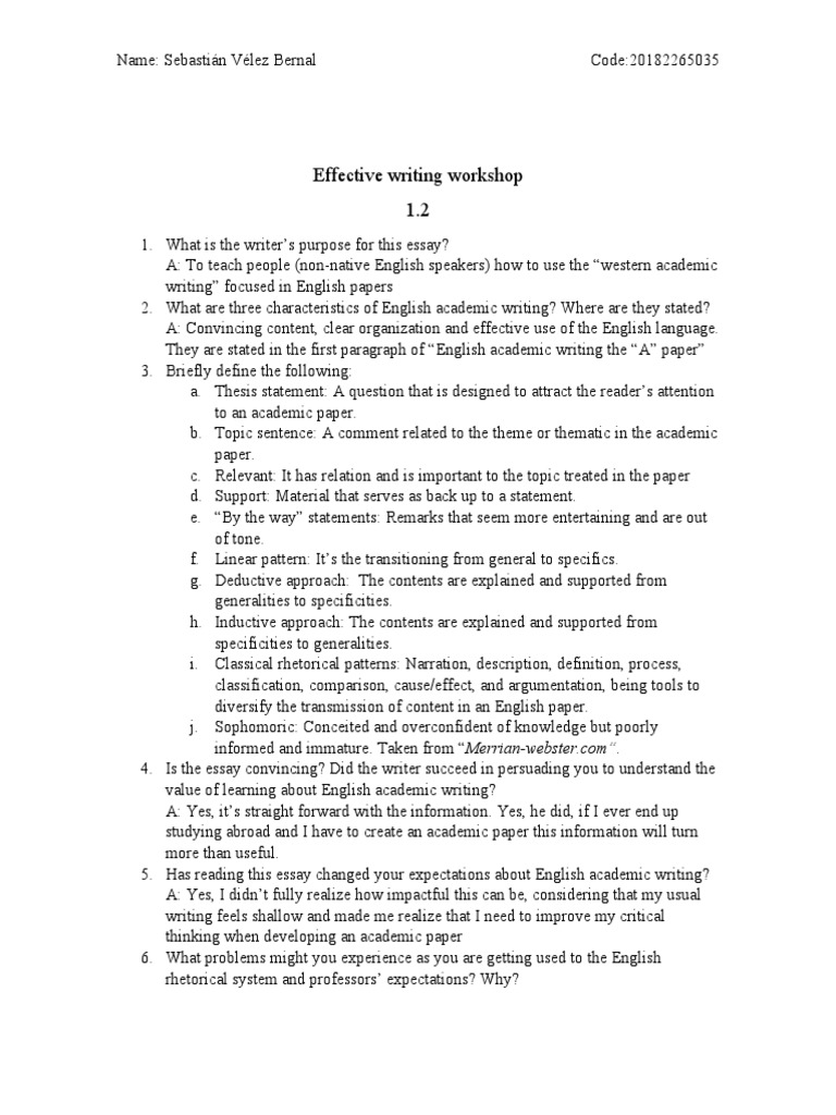 Effective Writing Workshop | PDF | Essays | Human Communication