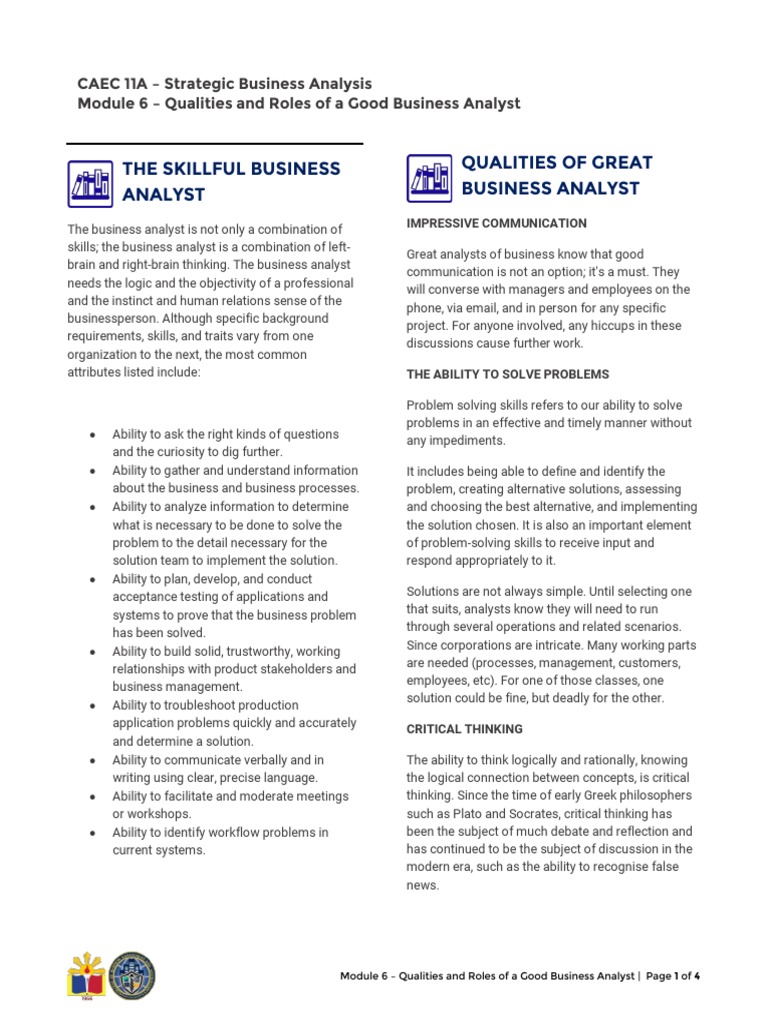 Module 6 Qualities and Roles of A Good Business Analyst | PDF