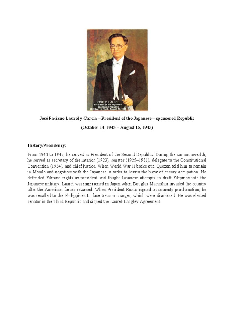 Philippine President - Jose Paciano Laurel Garcia Pt1 | PDF