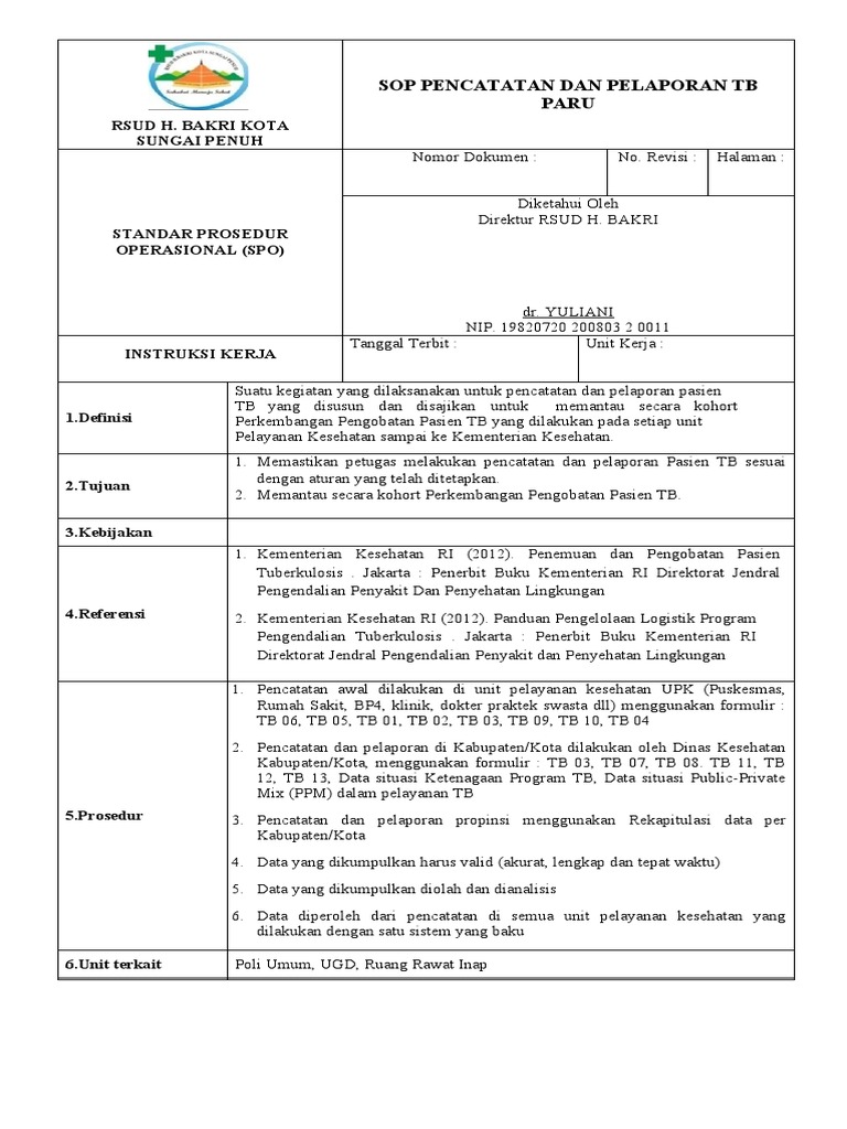SOP PENCATATAN DAN PELAPORAN TB PARU Bella | PDF