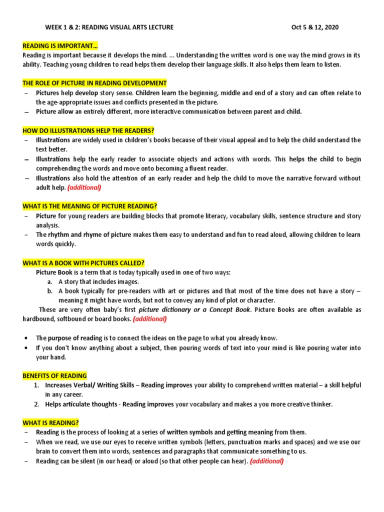 WEEK 1 & 2 LESSON READING VISUAL ARTS, With Assignment 1 | PDF ...