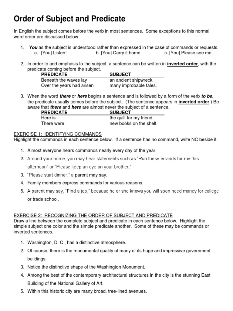 Order of Subject and Predicate | PDF | Subject (Grammar) | Verb