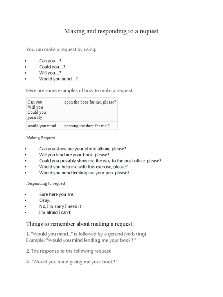Making and Responding To A Request | PDF | Language Arts & Discipline ...
