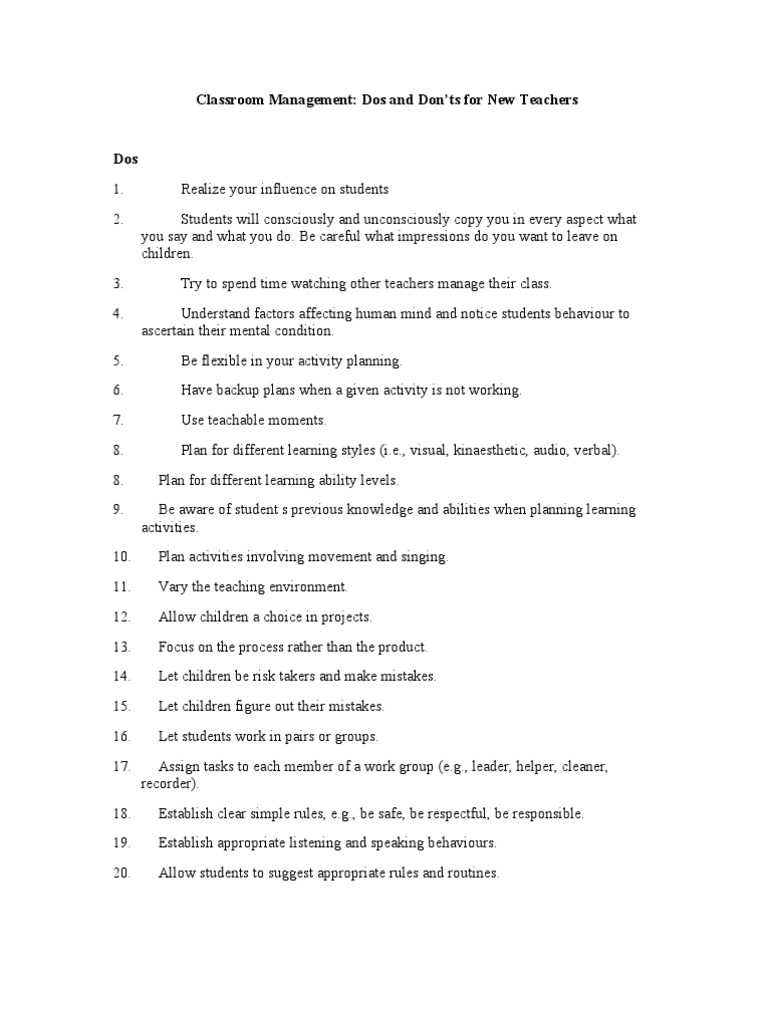 Classroom Management Tips for New Teachers | PDF | Classroom Management ...