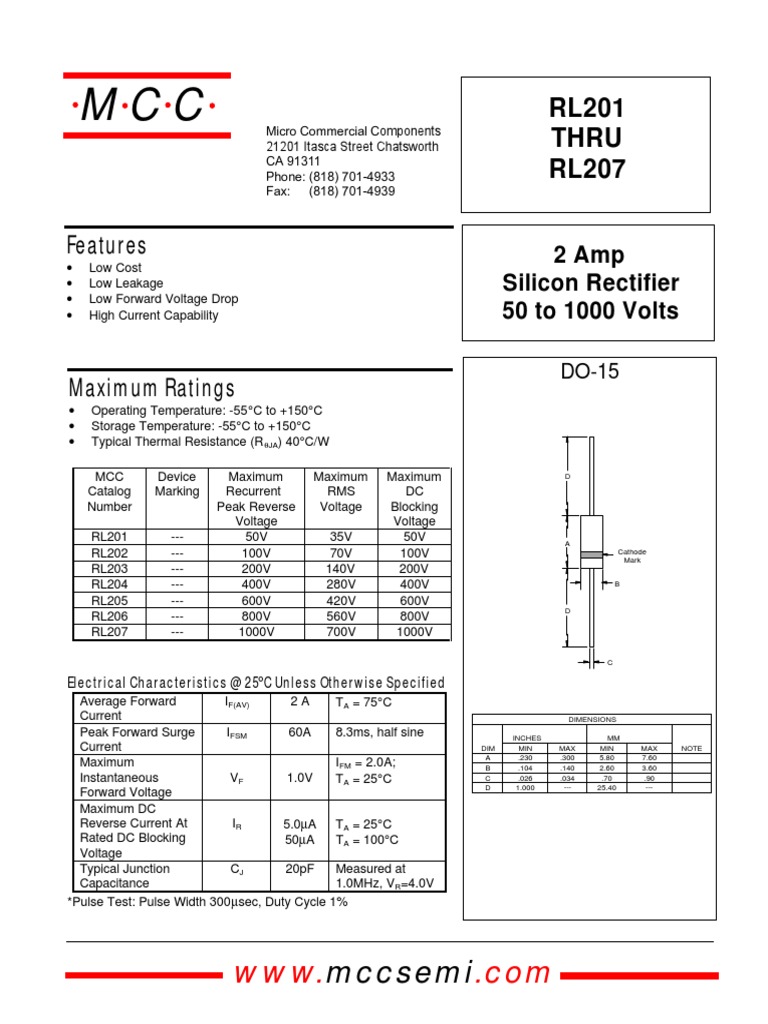 Datasheet (rl205) | PDF | Capacitor | Rectifier