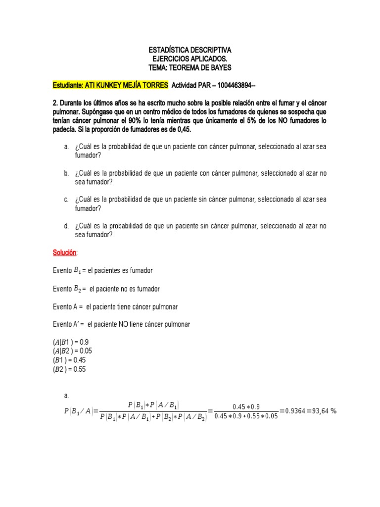 Actividad Teorema de Bayes - ATI KUNKEY MEJIA TORRES 1 | PDF | Nicotina ...